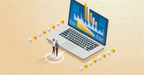 두 명의 사업가가 컴퓨터를 사용하여 데이터를 분석하고 통계 분석 및 다이어그램을 분석합니다 데이터 분석 개념 인포그래픽