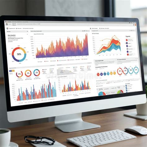 A Computer Screen Displays Various Data Visualizations Including Bar
