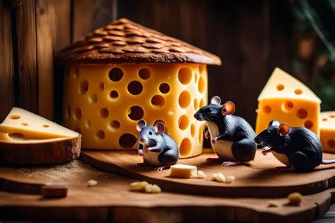 A Group Of Mice Are On A Table With Cheese And Cheese Premium Ai Generated Image