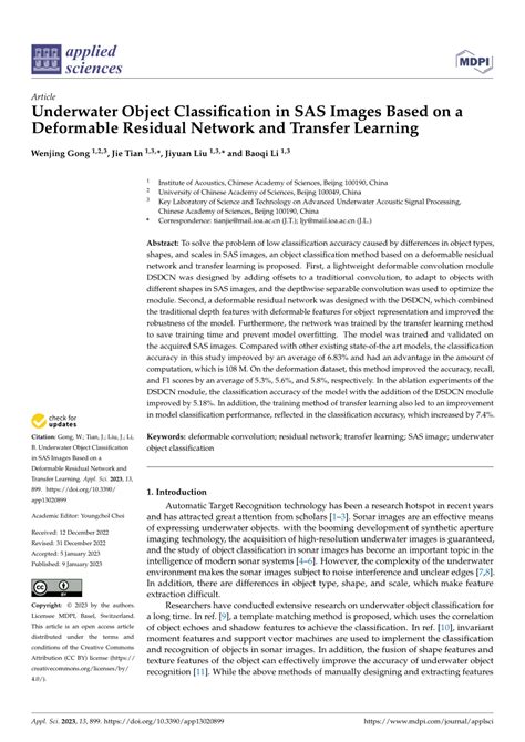 Pdf Underwater Object Classification In Sas Images Based On A Deformable Residual Network And