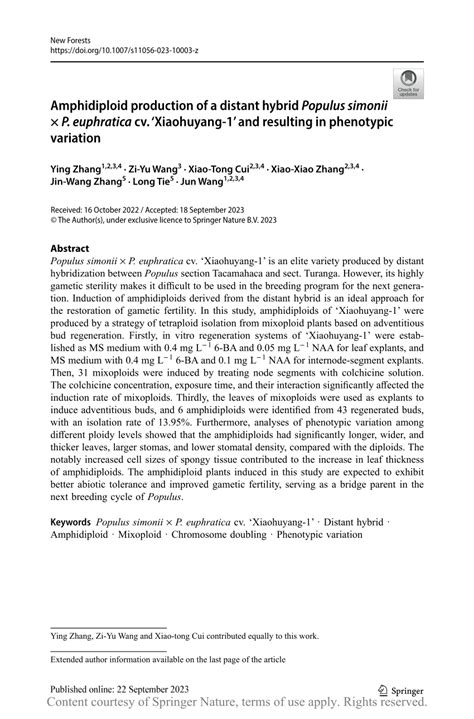 Amphidiploid Production Of A Distant Hybrid Populus Simonii × P