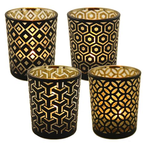 New Set Of 12 Votive Candle Holders Bulk Gold Black Tealight Candle