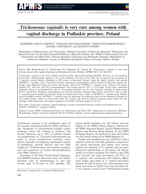 Pdf Trichomonas Vaginalis Is Very Rare Among Women With Vaginal