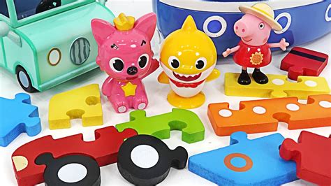아기상어랑 퍼즐을 맞춰보아요~ 자동차기차비행기로켓 퍼즐 놀이 핑키팝토이 Youtube