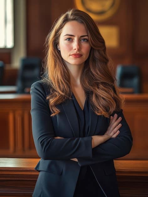 Woman Lawyer Standing Confidently In A Courtroom Premium Ai Generated