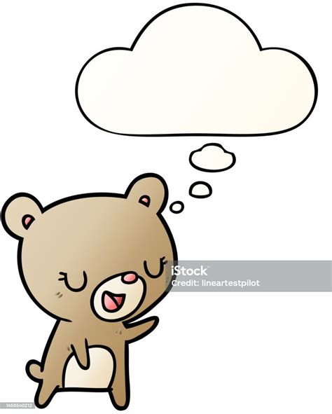 부드러운 그라데이션 스타일의 생각 거품이 있는 만화 곰 곰에 대한 스톡 벡터 아트 및 기타 이미지 곰 귀여운 그늘 Istock
