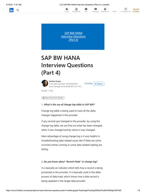 12 Sap Bw Hana Interview Questions Part 4 Linkedin Pdf