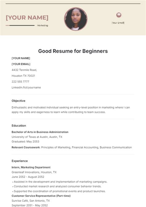 Free Good Resume For Beginners Template To Edit Online