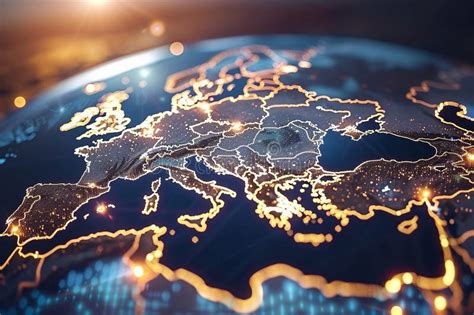 Digital World Globe Centered On Europe Concept Of Global Network And Connectivity Data Transfer