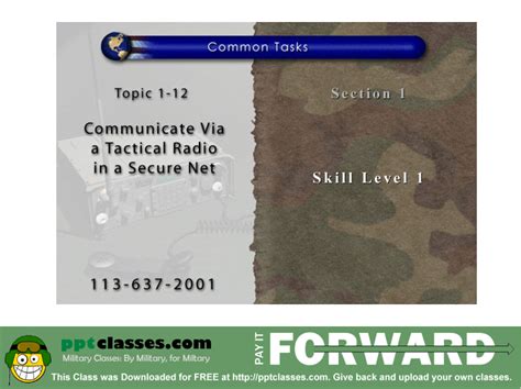 Communicate Via A Tactical Radio On A Secure Net PowerPoint Ranger Pre Made Military PPT Classes