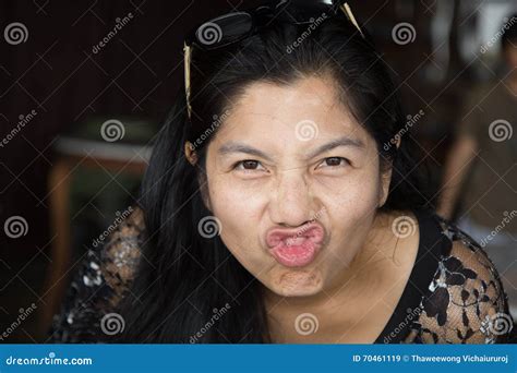 Asian Woman Face Funny Stock Image Image Of Crazy Making 70461119