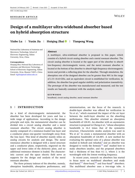 Design Of A Multilayer Ultra‐wideband Absorber Based On Hybrid