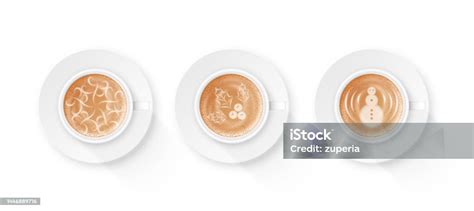 라떼 아트 세트 흰색 3d 컵에 커피 또는 카푸치노 폼을 그리는 사실적인 이미지 계피에 대한 스톡 벡터 아트 및 기타 이미지 계피 꽃 식물 라떼 Istock