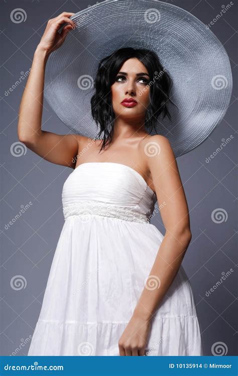 Brunette In White Dress Stock Photo Image Of Beauty
