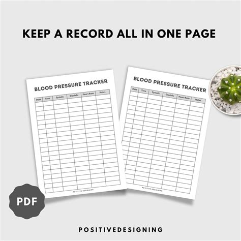 Blood Pressure Chart Printable Instant Download Medical Tracker