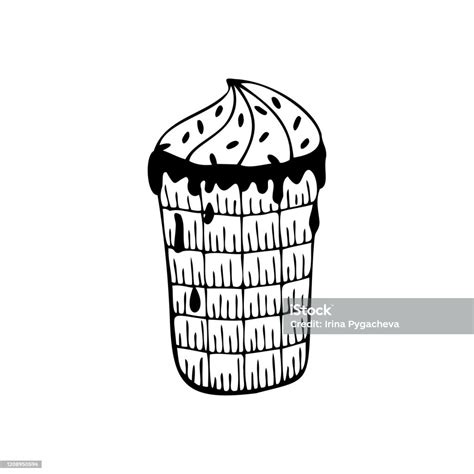 흰색 배경에 고립 된 손으로 그린 바닐라 아이스크림 낙서 간단한 개요 그림 그것은 섬유 종이의 장식에 사용할 수 있습니다