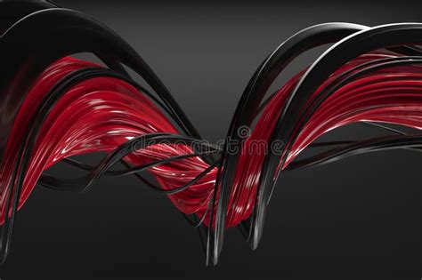 Abstract Dynamic Flowing Waves In Red And Black Twist Patterns For Modern Design Stock