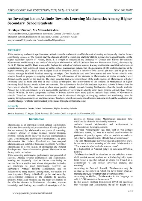 Pdf An Investigation On Attitude Towards Learning Mathematics Among Higher Secondary School