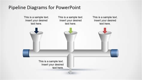 3 Input To 1 Output Horizontal Pipeline Diagram For Powerpoint Slidemodel