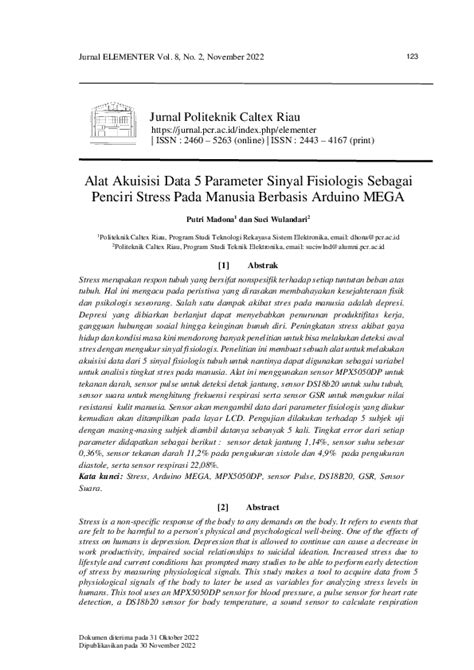 Alat Akuisisi Data 5 Parameter Sinyal Fisiologis Sebagai Penciri Stress