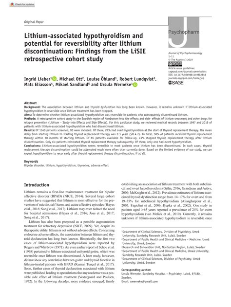 Pdf Lithium Associated Hypothyroidism And Potential For Reversibility After Lithium