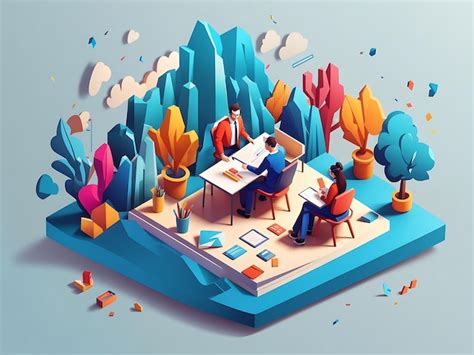Premium Ai Image Business And Marketing Concept In 3d Isometric Design People Working In Team
