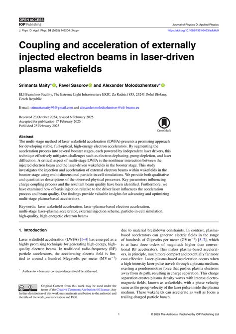 Pdf Coupling And Acceleration Of Externally Injected Electron Beams In Laser Driven Plasma