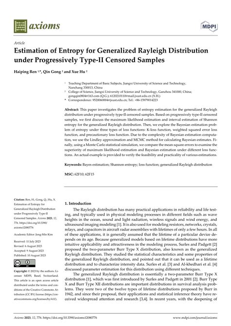 Pdf Estimation Of Entropy For Generalized Rayleigh Distribution Under