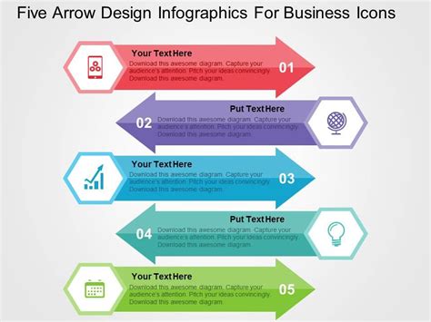 Five Arrow Design Inforaphics For Business Icons Flat Powerpoint Design