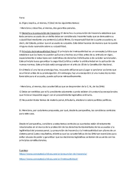 Foro Derecho Penal Parte Gral Foro A Elige Y Explica Al Menos 2