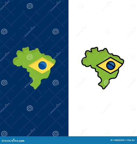Map Flag Brazil Icons Flat And Line Filled Icon Set Vector Blue