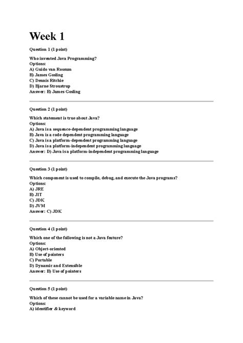 Java This Will Help To Crack The Exam Week 1 Question 1 1 Point Who Invented Java