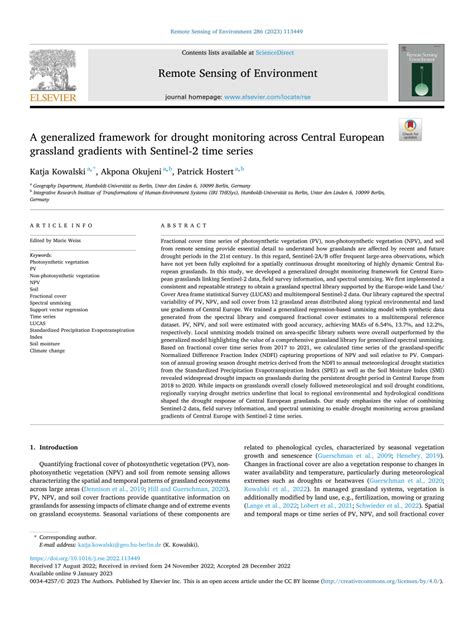 Pdf A Generalized Framework For Drought Monitoring Across Central