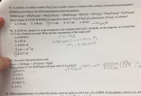 solved a solution of sodium oxalate na 2c 2o 4 in acidic