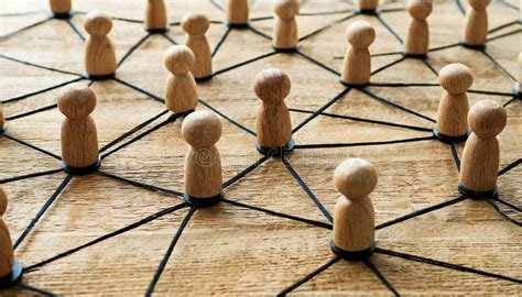 Wooden Figurines Of People Connected By Black Lines In A Network Generative Ai Stock