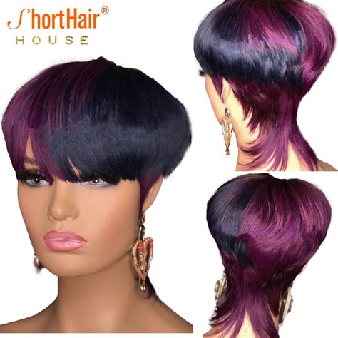 Rose Purple Pixie Cut Wig Human Hair
