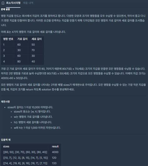 프로그래머스 최소직사각형 자바 Java