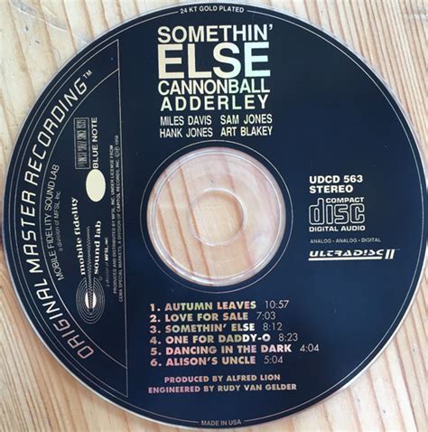 Cannonball Adderley Somethin Else Limited Edition Gold Mfsl Cd