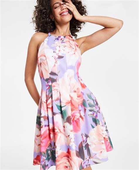 Vince Camuto Womens Printed Scuba Fit And Flare Dress Macys