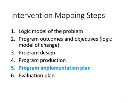 Intervention Mapping Step 5 Program Implementation Plan Intervention
