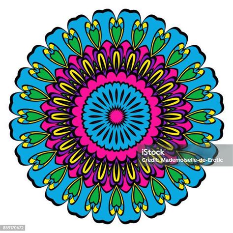 꽃 만다라와 컬러 스티커입니다 벡터 일러스트 레이 션 인사말 카드 초대장 문신 스파에 대 한 0명에 대한 스톡 벡터 아트 및 기타 이미지 Istock