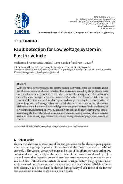 pdf fault detection for low voltage system in electric vehicle