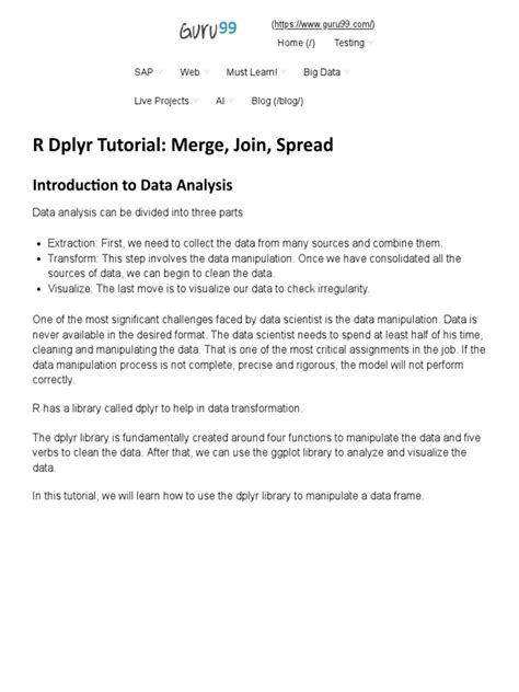 R Dplyr Tutorial Merge Join Spread Pdf Pdf Data Set Data Analysis