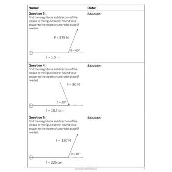 Torque Formula Practice Problems Notes And Worksheets For Physics