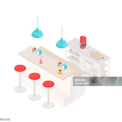 다채로운 아이소메트릭 다이너 등측투영법에 대한 스톡 벡터 아트 및 기타 이미지 등측투영법 커피메이커 냅킨 Istock