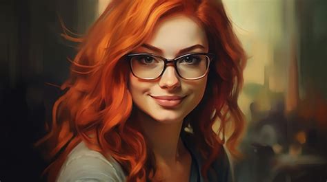Premium Ai Image A Woman With Red Hair Wearing Glasses Smiles