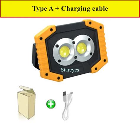 휴대용 Cob Led 투광 조명 충전식 투광 조명 야외 비상 램프 손전등 토치 옵션 구매 18650 배터리 20w