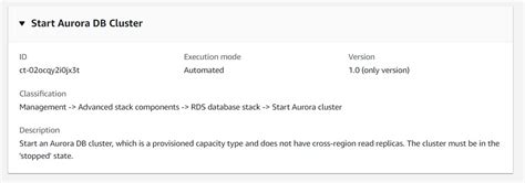 RDS Database Stack Start Aurora Cluster AMS Advanced Change Type Reference