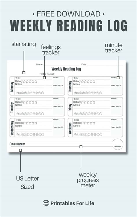 FREE Printable Weekly Reading Log For Babes