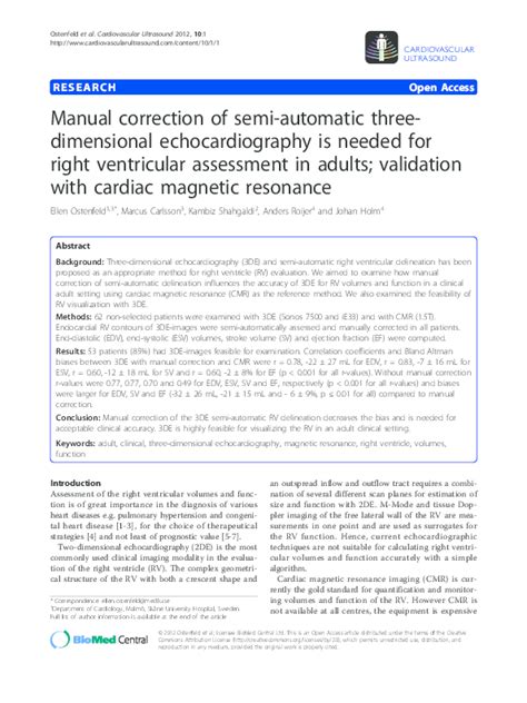 Pdf Manual Correction Of Semi Automatic Three Dimensional Echocardiography Is Needed For Right